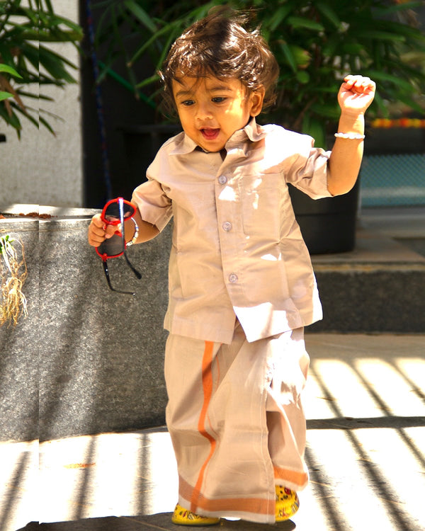 Sandstone Indian traditional vesti and shirt set for little boys
